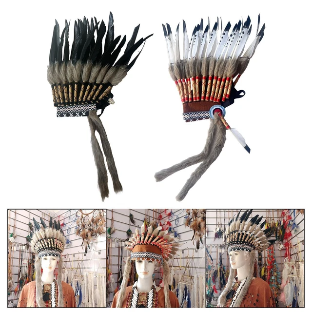 AMERICAN CHIEF INDIAN Native Hat Feather Headdress Decorative Costume ...