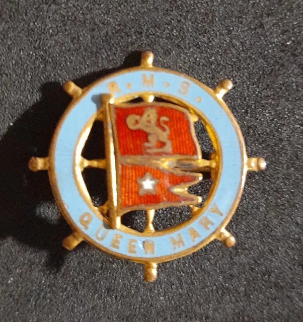 CUNARD WHITE STAR RMS Queen Mary Metal & Enamel Ships Wheel Badge £49. ...