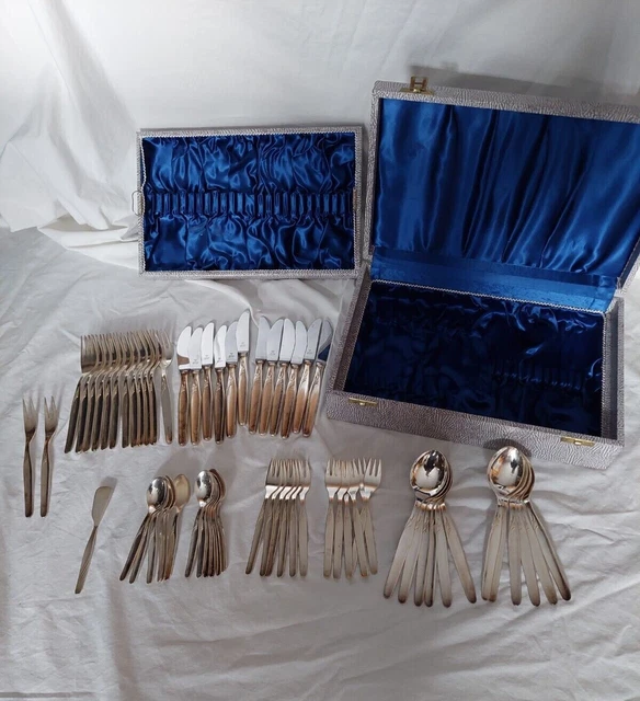 SILBERBESTECK 90ER, 63 Teile, komplett, Arotan, 12 Personen im Koffer ...