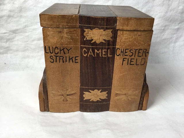 CIGARETTE BOX LUCKY Strike Camel Chesterfield Handmade tramp art ...