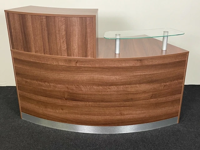 RECEPTION DESK COMPUTER Counter Walnut Office Table Stand Shelvings £ ...