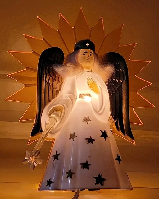 VINTAGE NOMA PLASTIC Lighted Angel Tree Topper W/ Star Wand! $39.95 ...