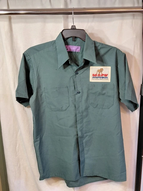 VINTAGE MACK TRUCK Men's L Uniform Work Mechanic Button Up Work Shirt w ...