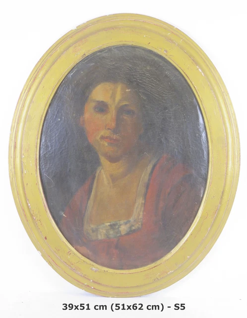 TABLEAU ANCIENNE PEINTURE à Huile Portrait Féminin Ovale Avec Cadre ...