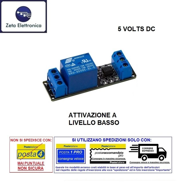 MODULO SCHEDA RELE' Arduino 5V Dc A 1 Canale 220V 250V 10A Ac Relay ...