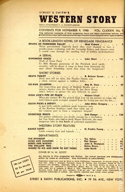 WESTERN STORY MAGAZINE Pulp 1st Series Nov 9 1940 Vol. 186 #5 VG+ 4.5 $44.73 - PicClick CA