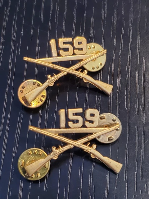 WWII US ARMY 159th Infantry Regt Officer Collar Pin Insignia x2 L@@L ...