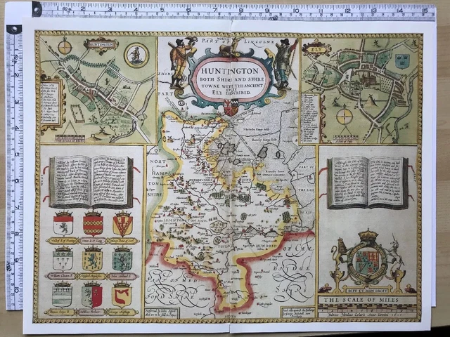 OLD ANTIQUE TUDOR map Huntingdonshire, Ely, England: John Speed 1600's ...