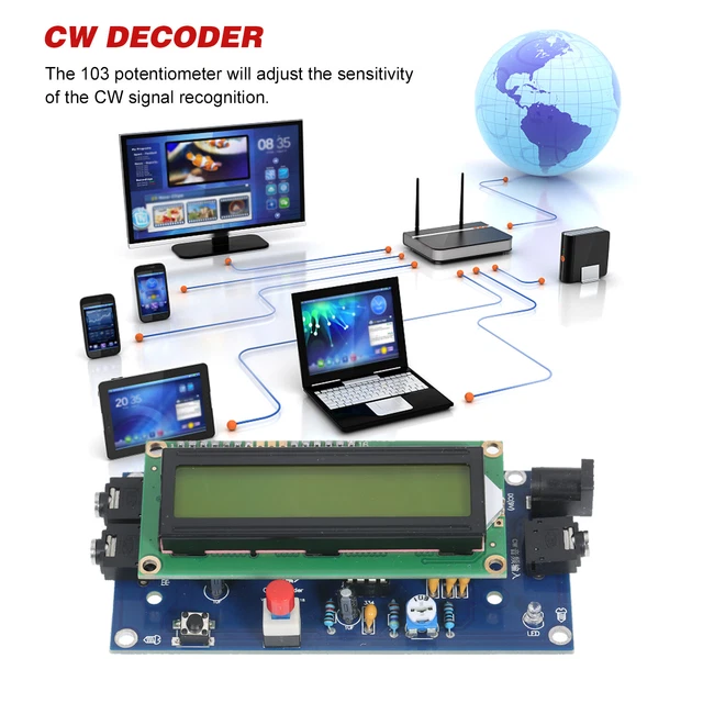 HAM RADIO CW Decoder DC7-12V 500mA Morse Code Reader Translator LCD ...