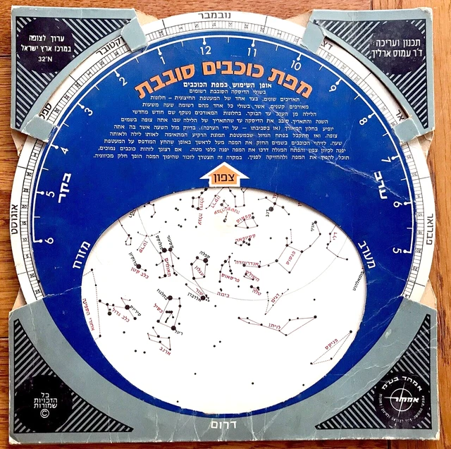 OLD MOVEABLE CIRCULAR Rotated ASTRONOMY STAR MAP Space HEBREW Israel ...