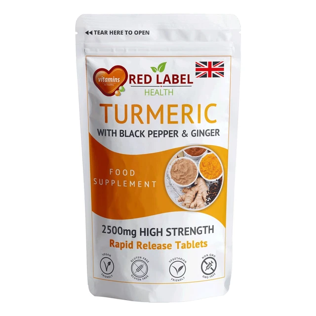 TURMERIC TABLETS WITH Ginger Black Pepper 2500mg | 200 Tablets Pain ...