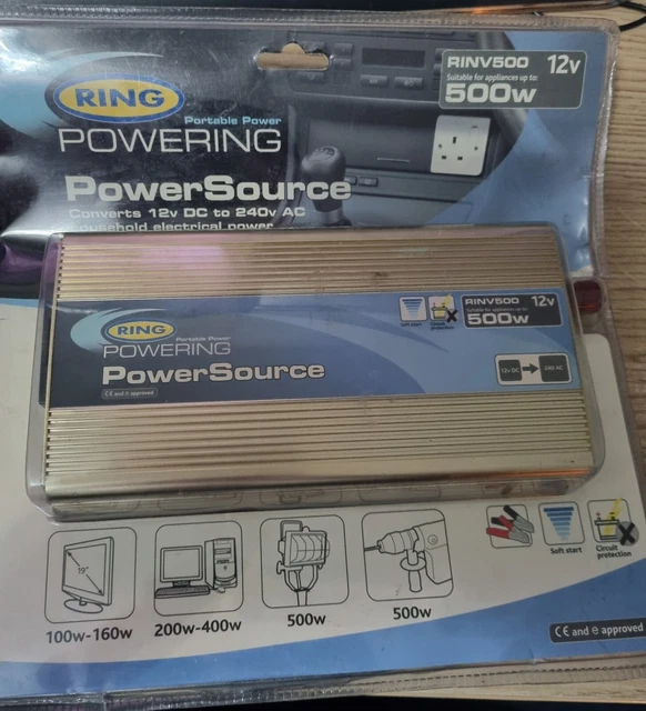 RING POWERING RINV500 12v DC to 240v AC Inverter 500w Portable Power ...
