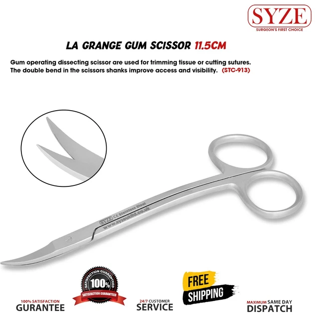 SURGICAL LA GRANGE Gum Soft Tissue Scissor Curved 11.5cm Microsurgery ...