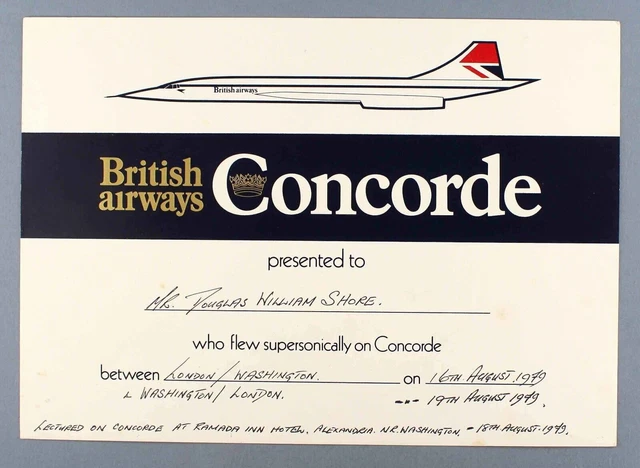 BRITISH AIRWAYS USED Concorde Certificate Vintage Crown Logo Ba Airline ...