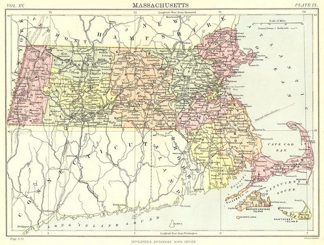 MAINE. STATE MAP showing counties. Britannica 9th edition 1898 old ...