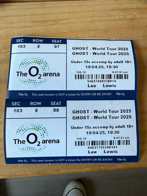 GHOST SKELETA WORLD Tour 2025 O2 Arena London Printed Tickets £1.75 ...