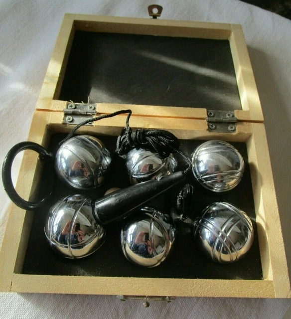 INDOOR MINIATURE FRENCH Boules (la Petanque) Complete in Wooden Box ...
