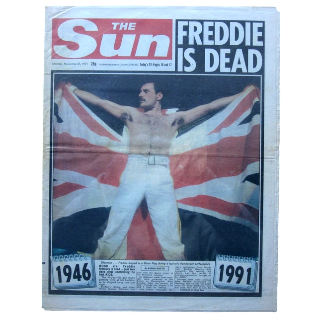 FREDDIE MERCURY - Freddie Is Dead - The Sun UK Newspaper 25th Nov. 1991 ...