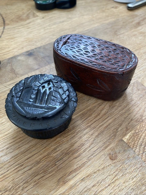 ANTIQUE HAND CARVED Snuff Boxes. Mucross Irish Big Oak And Chip Carved ...