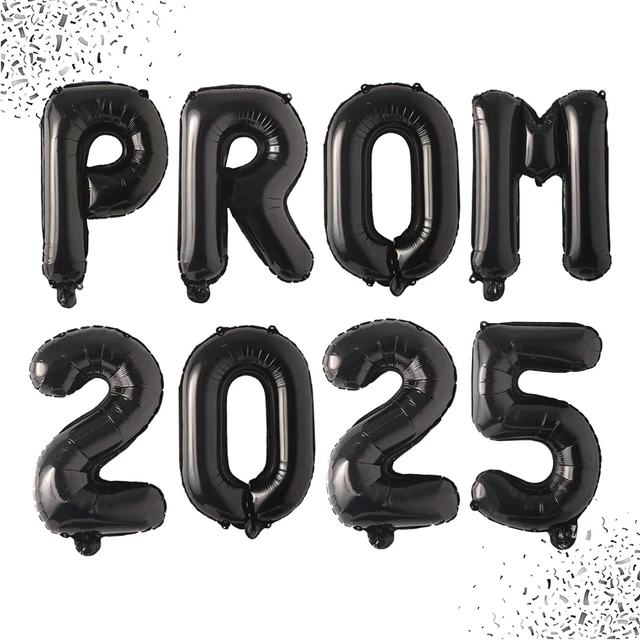 PROM 2025 BALLOONS Banner Black 16 Inch Prom Letter Mylar Balloons Prom ...