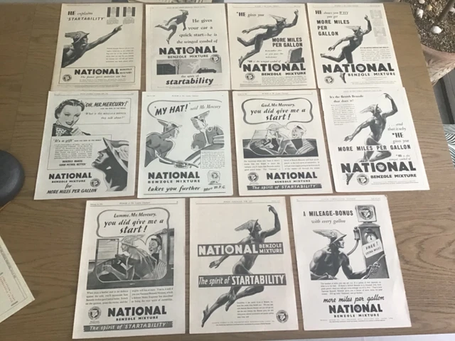 NATIONAL BENZOLE PETROL - 11 Vintage full-page adverts - 1936-1939 - Mr ...