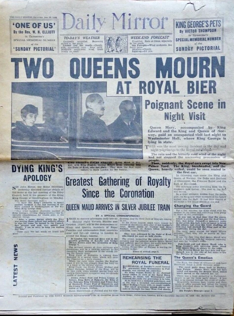 VINTAGE DAILY MIRROR 1936 THE FUNERAL OF KING GEORGE 5th OLD ORIGINAL ...