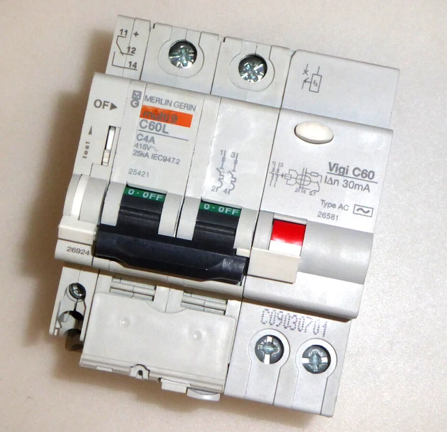 MERLIN GERIN MULTI9 C60L 4 Amp c Curve MCB + Vigi C60 RCD Pod ...