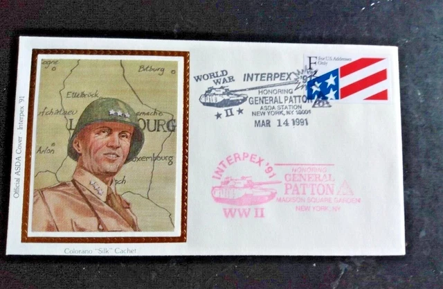 WW2 GENERAL GEORGE S Patton 1991 European Map Colorano Silk Event Cover ...