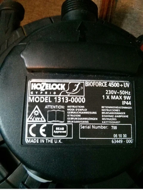 HOZELOCK BIOFORCE 4500 pond filter with UV light. model 1313-0000, NEW ...