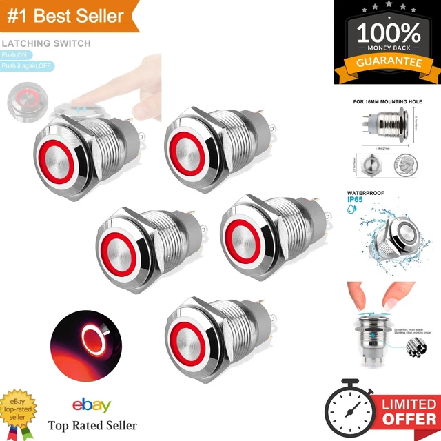 16MM LATCHING PUSH Button Switch with LED Ring - Waterproof Metal ...