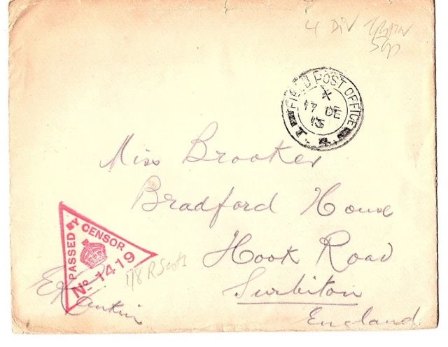 C1916 KG V Passed by Field Censor Field Post Office Postal History £4. ...
