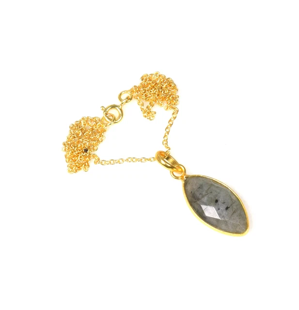 925 SOLID STERLING Silver 24CT Gold Overlay Cut Labradorite Chain ...