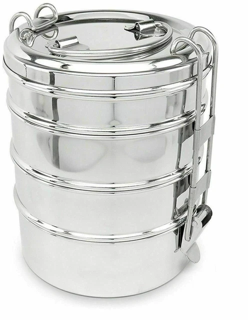 LUNCH BOX 4 Tier Stainless Steel Indian Tiffin Round Food Container ...