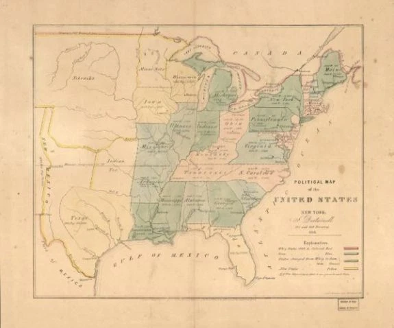 1848 MAP| POLITICAL map of the United States| Administrative and ...