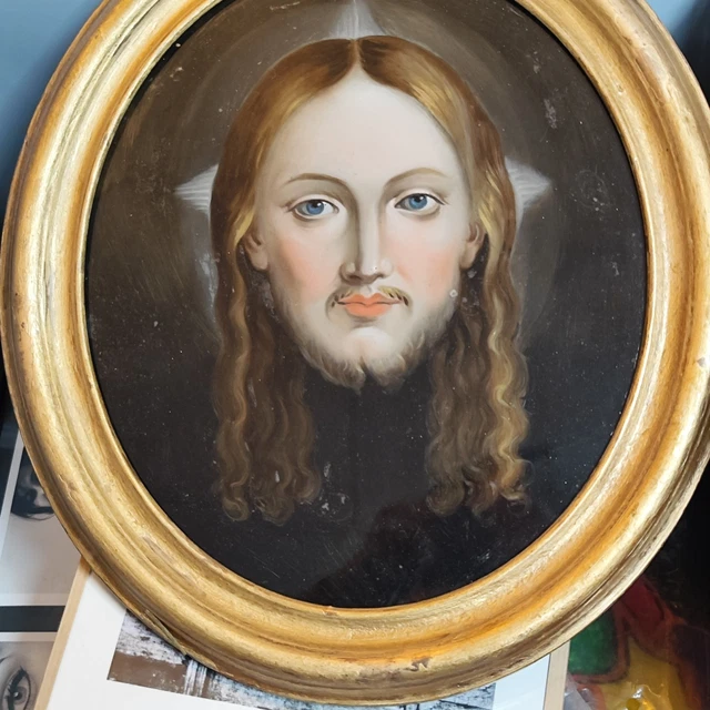 PEINTURE ANCIENNE CHRIST, Huile Fixée sous Verre, 19eme EUR 100,00 ...