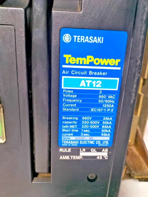 TERASAKI AT12 TEMPOWER AIR CIRCUIT BREAKER, 3 POLES-660 VAC-50/60 Hz £ ...