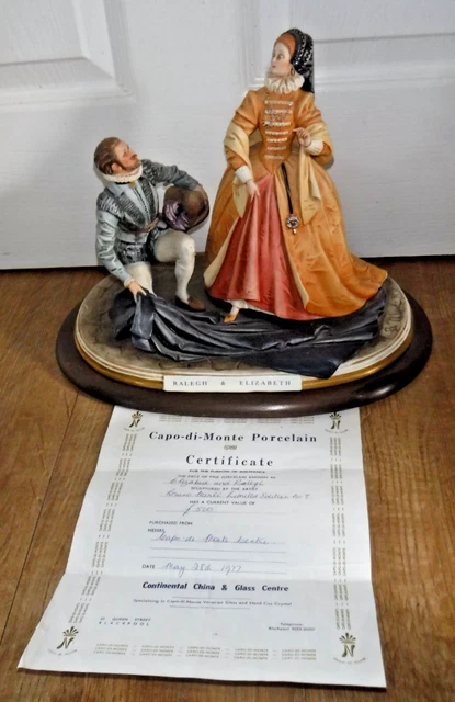 HUGE CAPODIMONTE 'ELIZABETH & Raleigh' Figurine ~ Excellent ~ Mega Rare ...