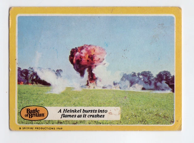 A&BC/SCANLENS BATTLE OF BRITAIN Gum Card 1970 Henkel burst into flames ...