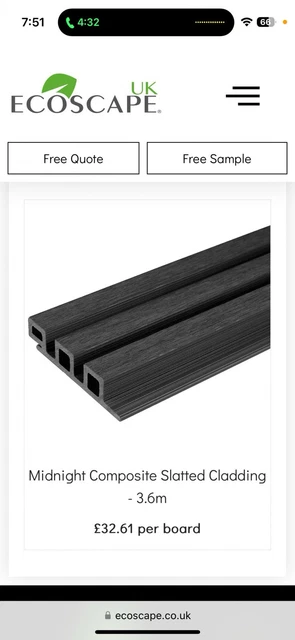 COMPOSITE SLATTED WALL Cladding Panels, 3.4m Lengths RRP £37 with VAT £ ...