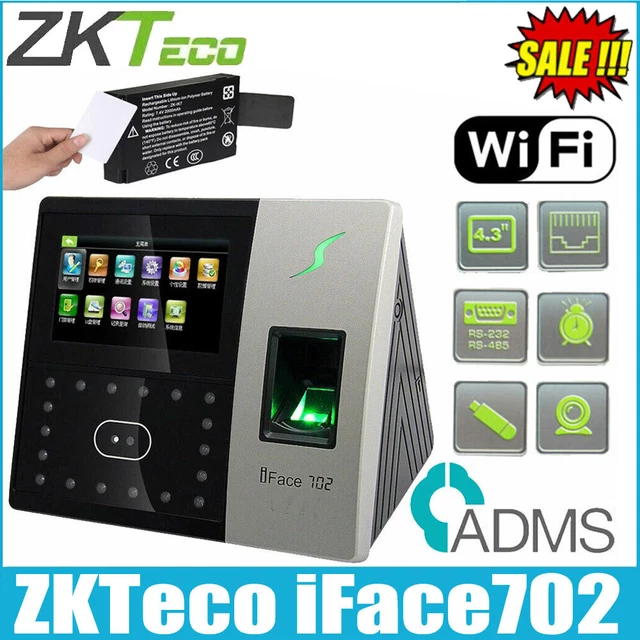 ZKTECO IFACE702 BIOMETRIC Fingerprint Time Attendance Access Control W/ Battery $333.00 ...
