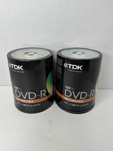 LOT OF 2 TDK DVD-R 1-16x speed 4.7 GB Recordable Discs Disks 100 Pack ...