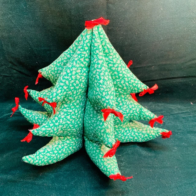 VINTAGE GREEN 3D Stuffed Fabric Christmas Tree Plush Handmade Decor 2 ...