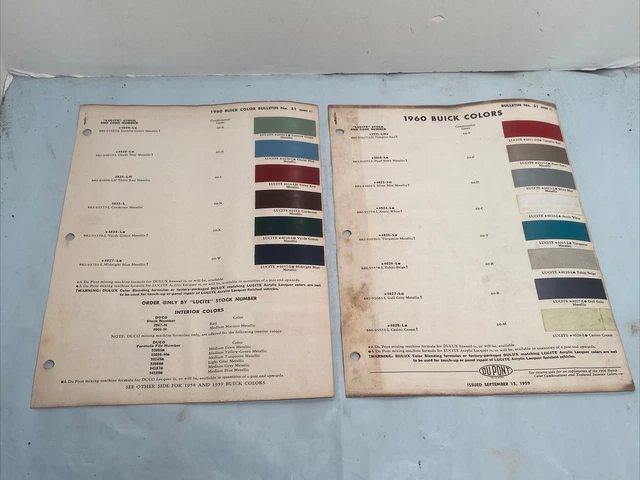 VINTAGE DUPONT 1960 Buick Paint Color Chart Catalog Pages EUR 11,14 ...