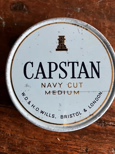 VINTAGE OLD CAPSTAN Navy Cut Medium EMPTY Circular Tobacco Tin £5.00 ...