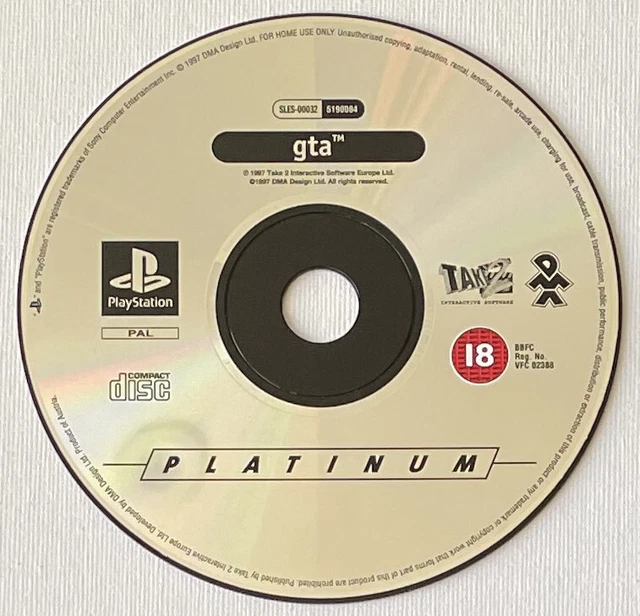 GRAND THEFT AUTO GTA PAL Playstation PS1 PLATINO Gioco Disco SOLO GC ...