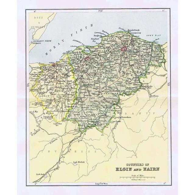 COUNTIES OF ELGIN and NAIRN - Antique Map 1896 £9.99 - PicClick UK