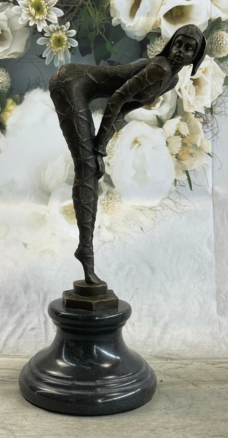 BRONZE ART DECO Dancing Lady Statue Sculpture On Marble Base Home Decor ...