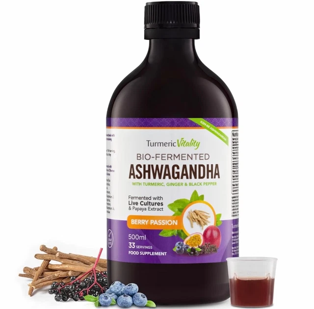 ASHWAGANDHA KSM-66 LIQUID Bio-Fermented with Turmeric, Probiotics ...