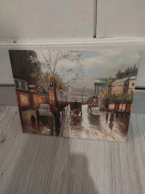 ANCIEN TABLEAU HUILE sur toile décor rue parisienne EUR 10,00 - PicClick FR