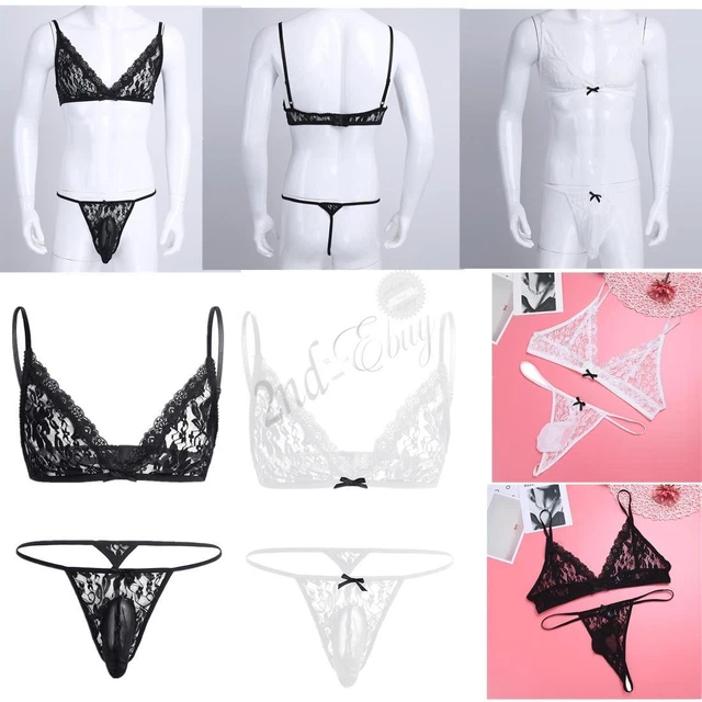 SEXY HERREN SISSY Spitze 2-teiliges BH G-String Crossdressing Unterwäsche Dessous Set EUR 5,06 ...